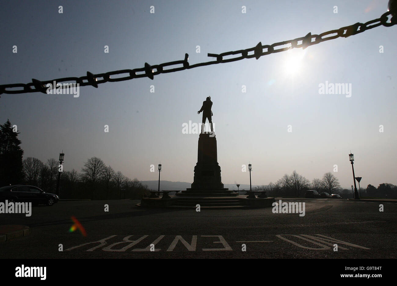 A Statue of Sir Edward Carson looks out on the grounds of Stormont ...