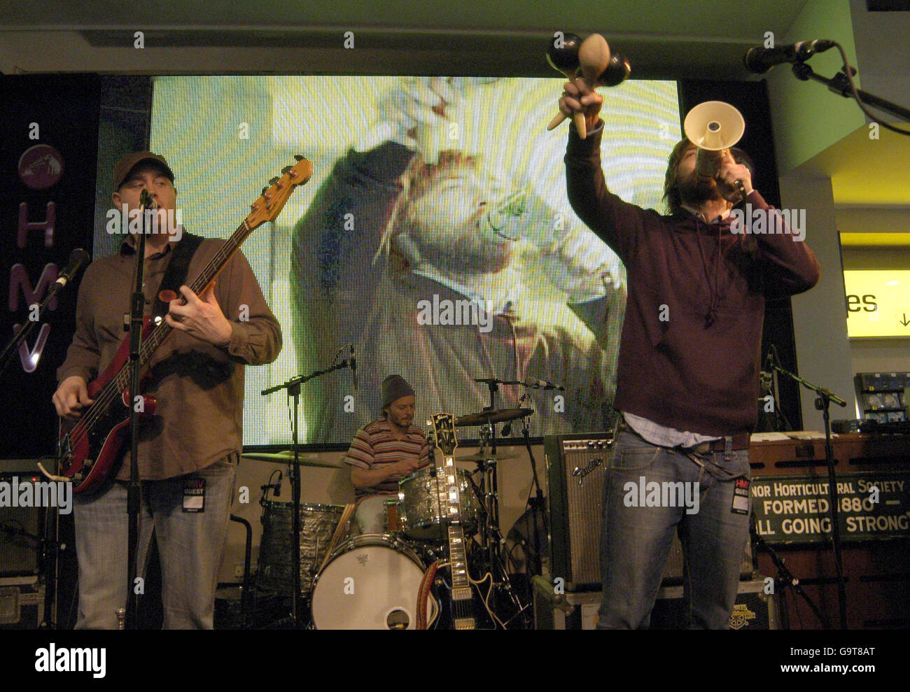 The Bees during an instore gig and signing at HMV Oxford Street, in ...
