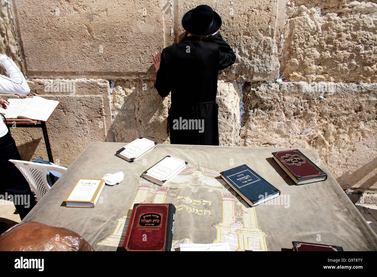 A Jewish man praying at the Western Wall (also known as the Wailing ...