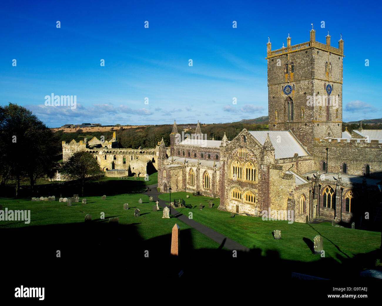 View NW of crossing tower, S transept & nave of St David's Cathedral ...