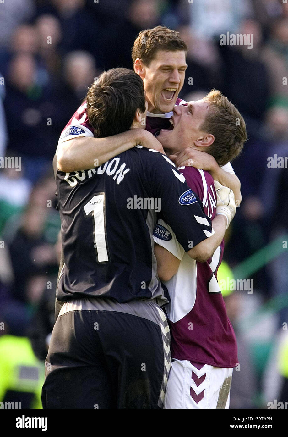 Hearts goalkeeper and captain Craig Gordon (left) celebrates with ...