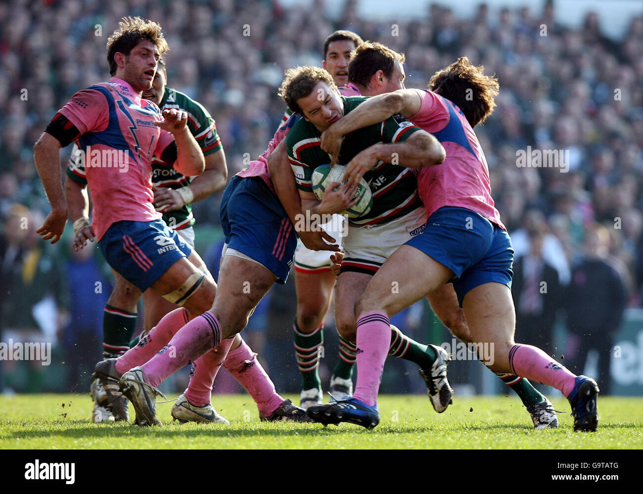Rugby Union Tackling Action Leicester Tigers High Resolution Stock ...