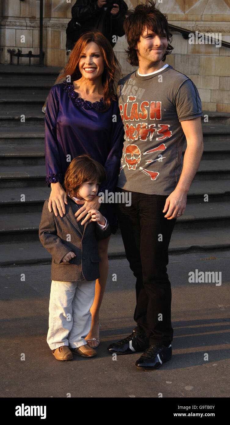 Melinda Messenger, husband Wayne Roberts and their son Flynn arrive for ...