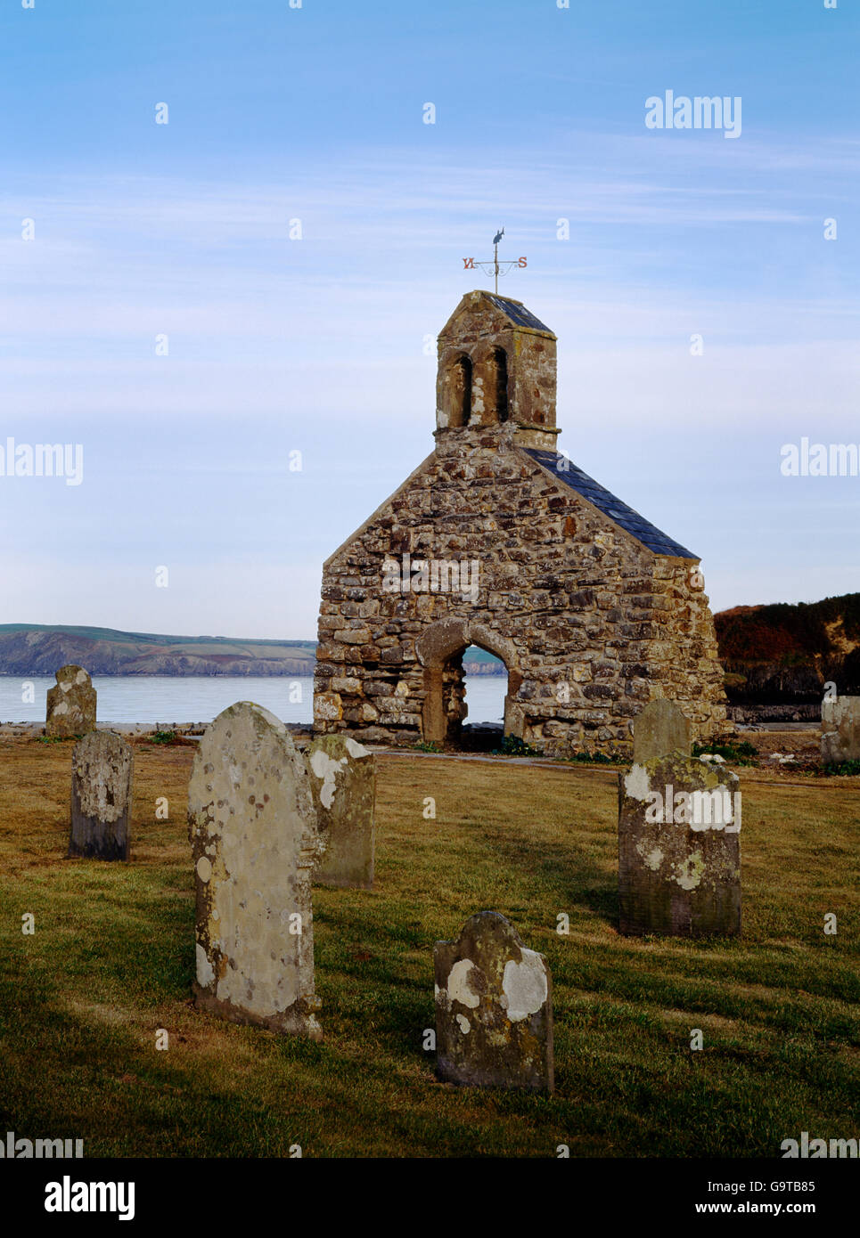 Remains (W gable) of Cwm-yr-Eglwys church, Dinas Island, Pembrokeshire ...