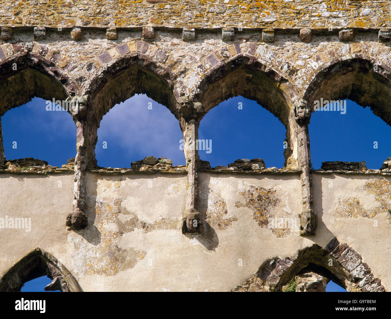 Detail of arcaded parapet above the Great Chapel of St David's Bishop's Palace, Pembrokeshire ...