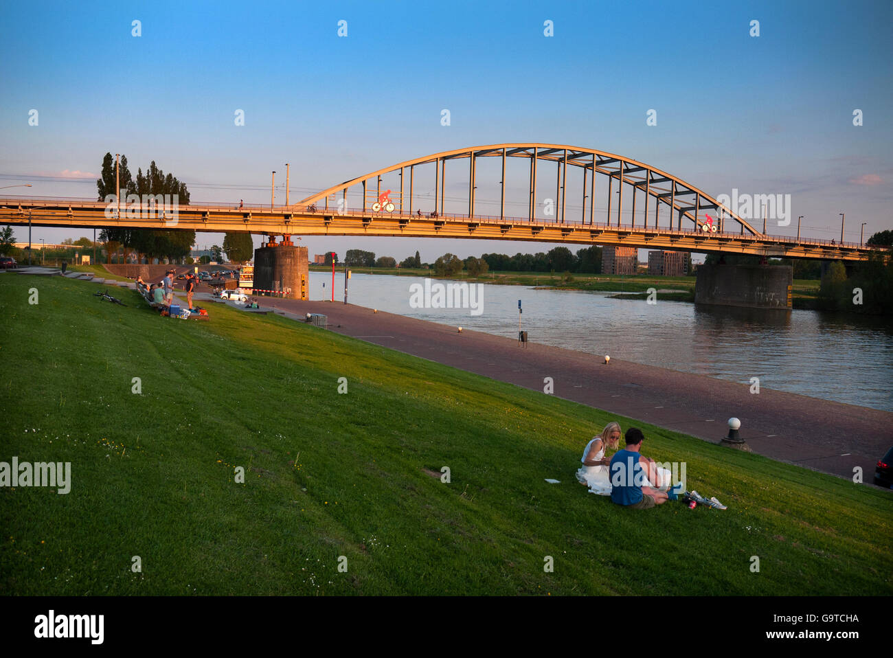 The bridge at Arnhem crossing the Nederrijn river in Holland Stock ...