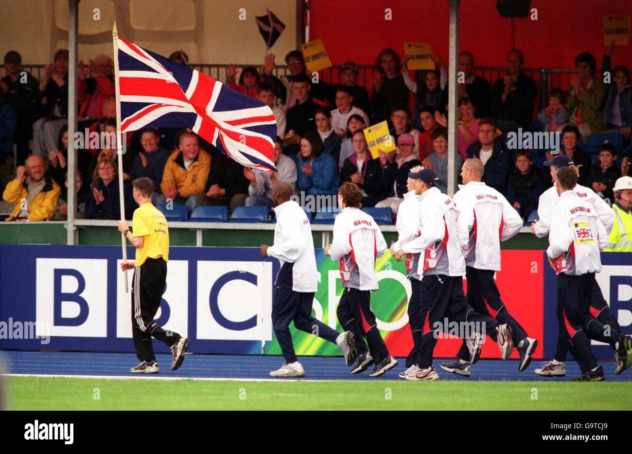 The Great Britain team parade in front of the crowd before the start of ...