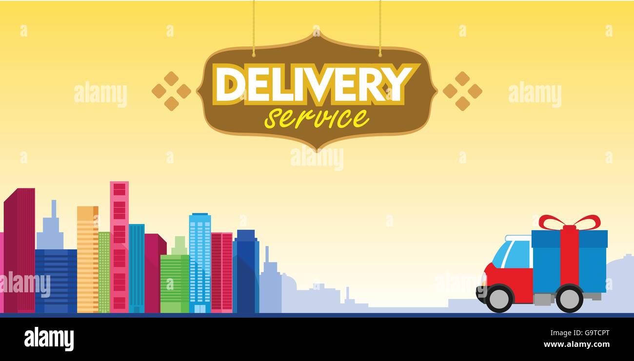delivery service box car with city background Stock Vector Image & Art ...
