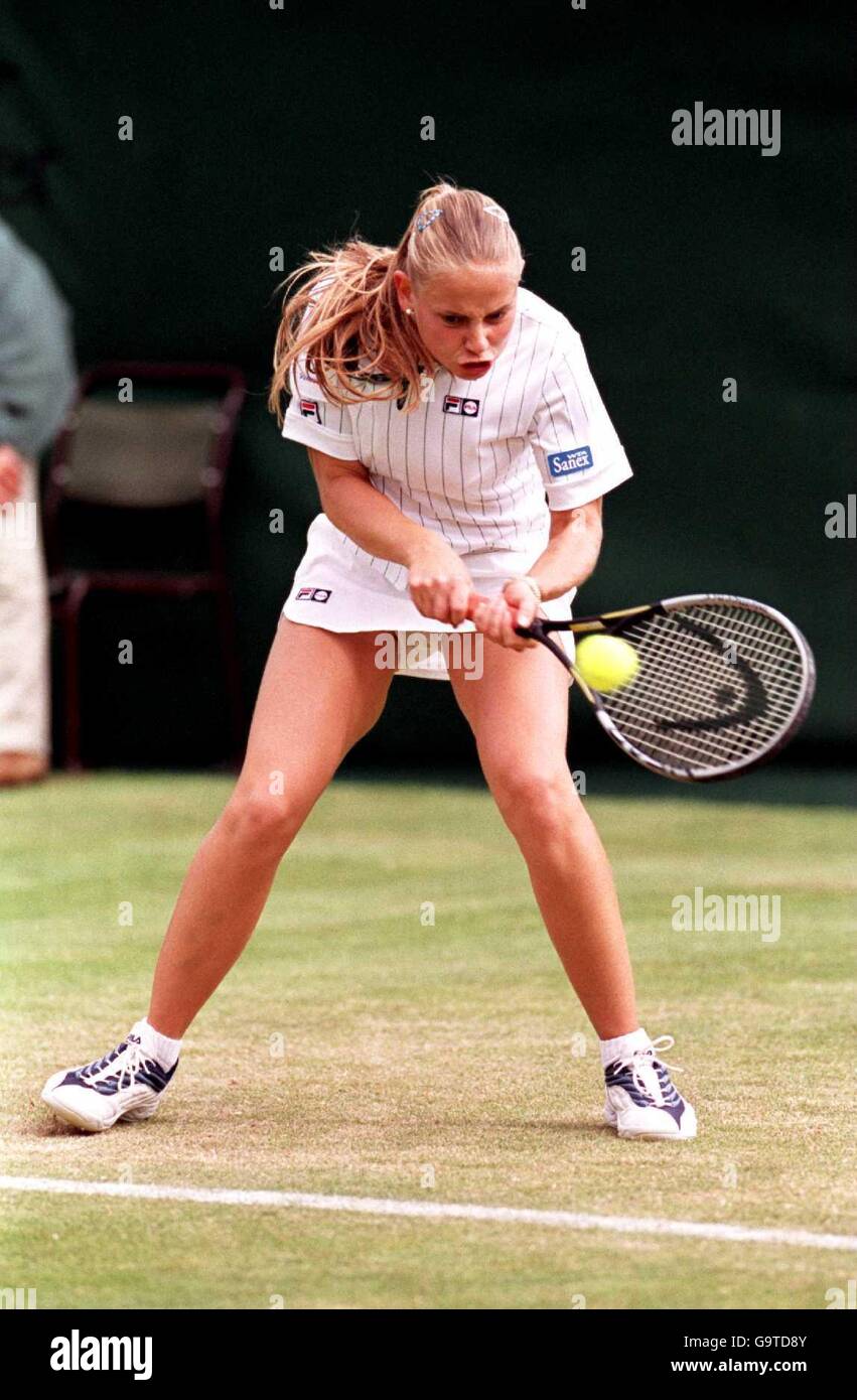 Jelena dokic in action against jennifer hopkins hi-res stock ...