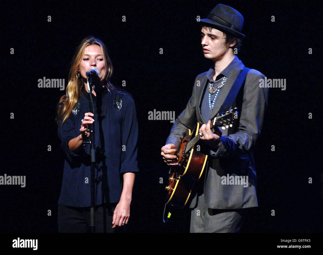 Kate Moss and Pete Doherty perform on stage during 'An Evening with ...