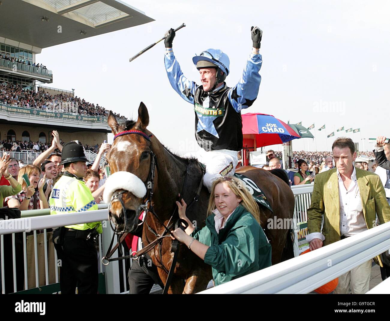 Robbie Power on Silver Birch celebrates after winning the John Smith's ...