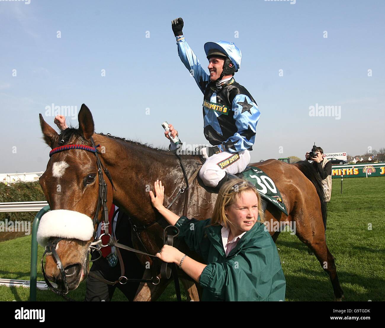 Robbie Power on Silver Birch celebrates after winning the John Smith's ...