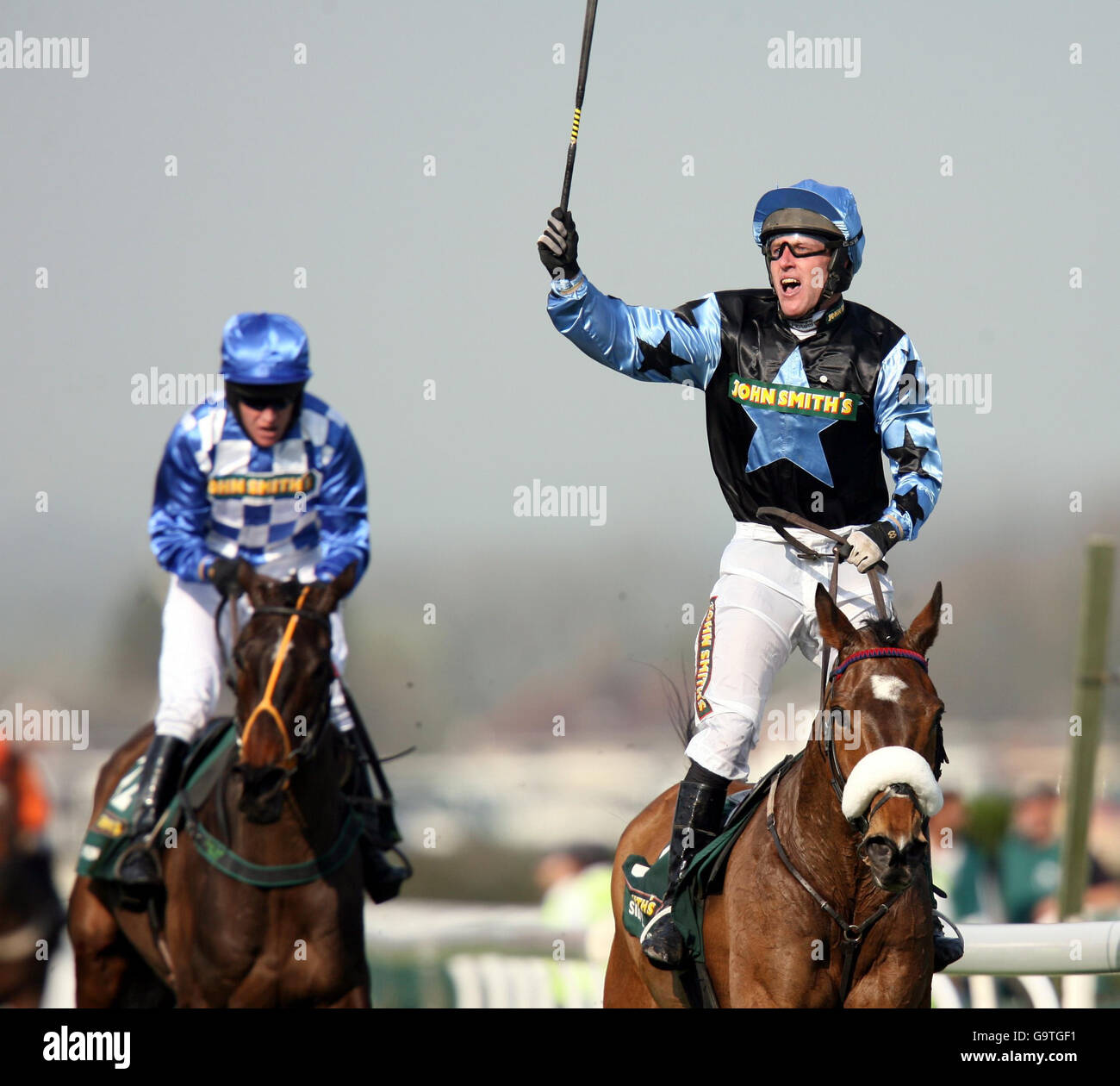 Jockey Robbie Power celebrates on Silver Birch (right) after winning ...