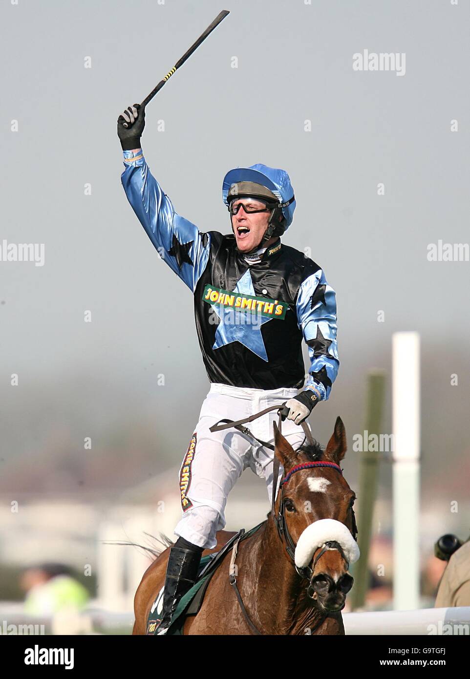 Jockey Robbie Power celebrates winning on Silver Birch in the John ...