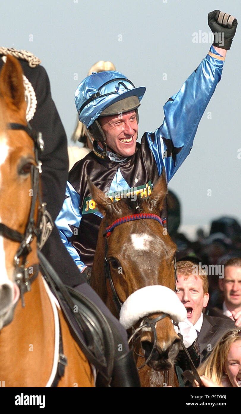 Jockey Robbie Power celebrates on Silver Birch after winning The John ...