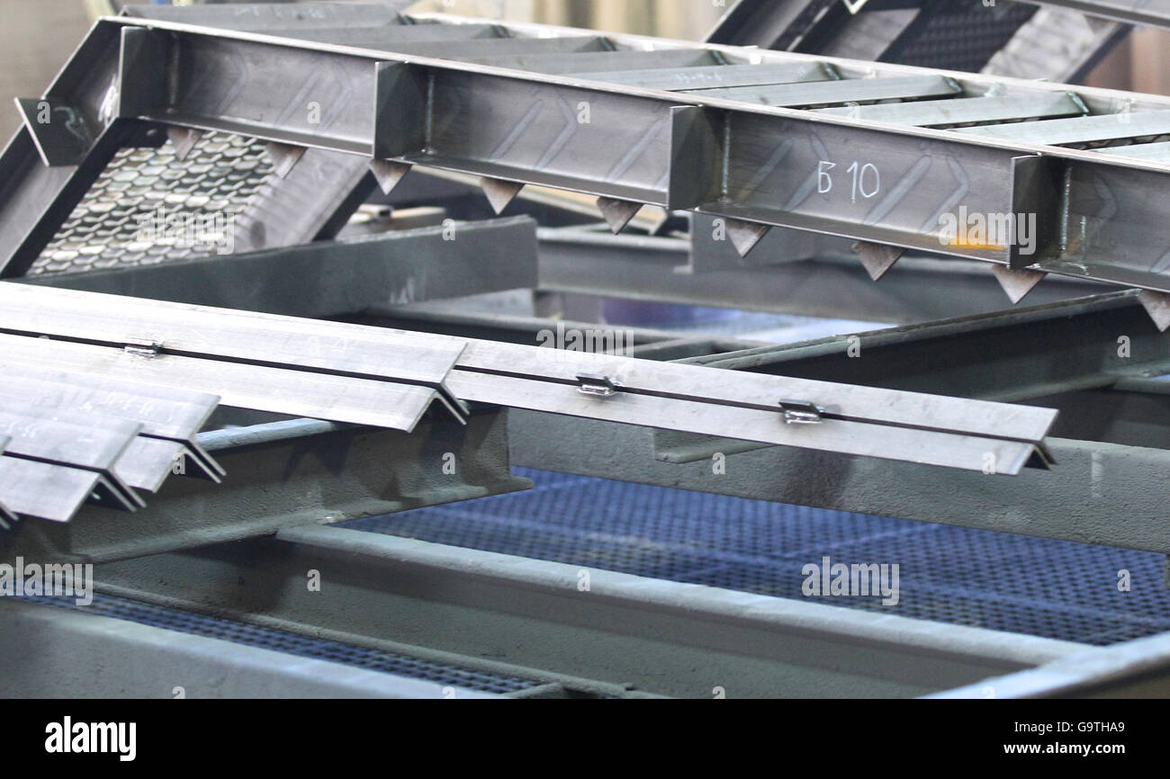 various elements of steel structures for further assembly Stock Photo ...