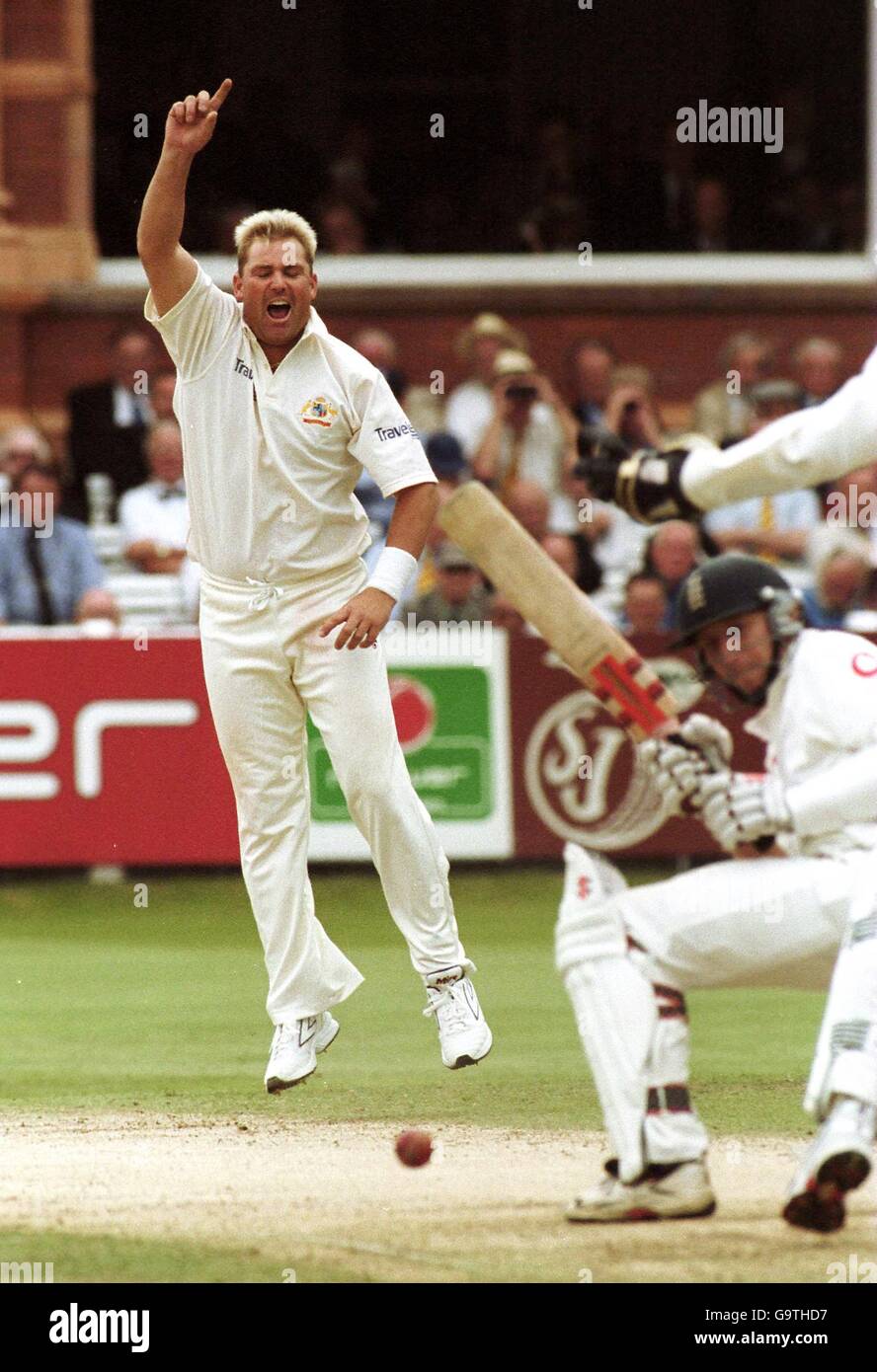 Australia's Shane Warne celebrates the wicket of England's Michael ...