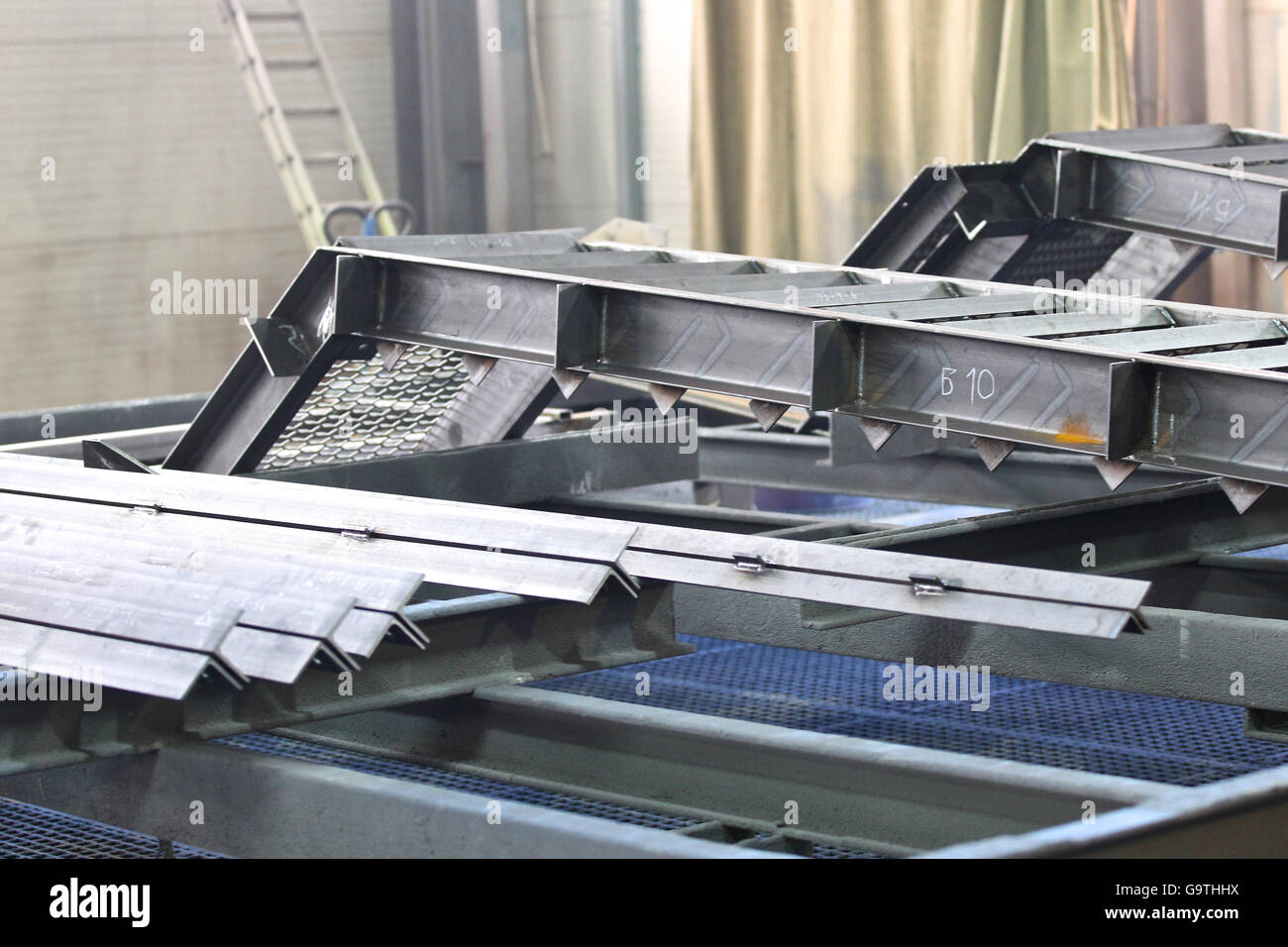 various elements of steel structures for further assembly Stock Photo ...