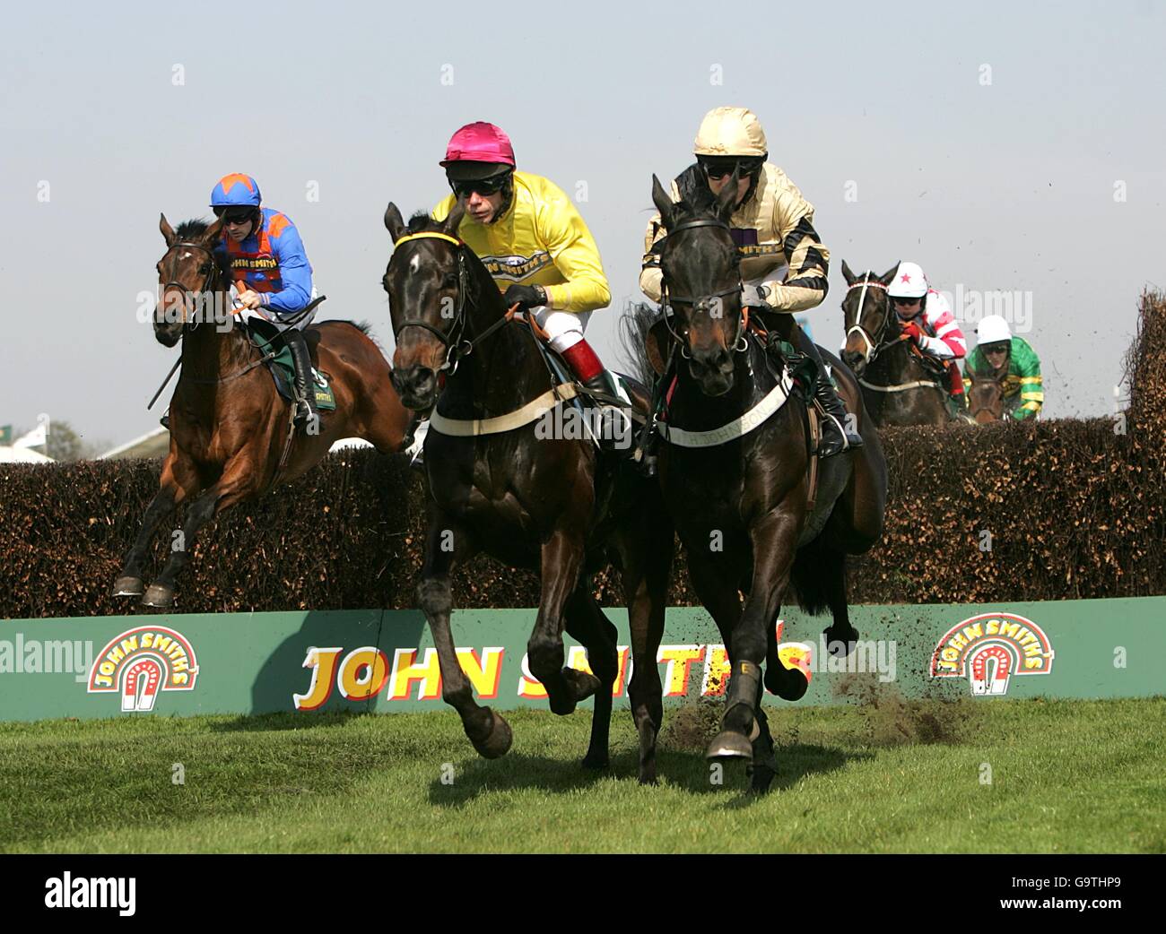 Riders race in the john smiths maghull novices chase grade hi-res stock ...