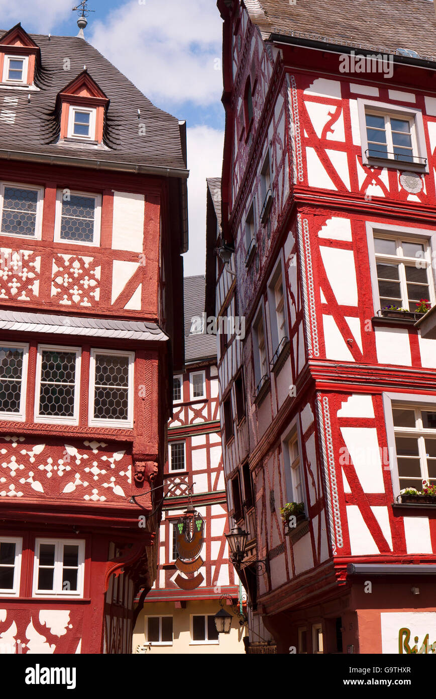 Medieval half-timbered houses in the German town of Bernkastel-Kues in ...
