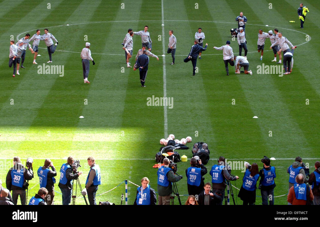 A general view of the England football team warming up before a ...