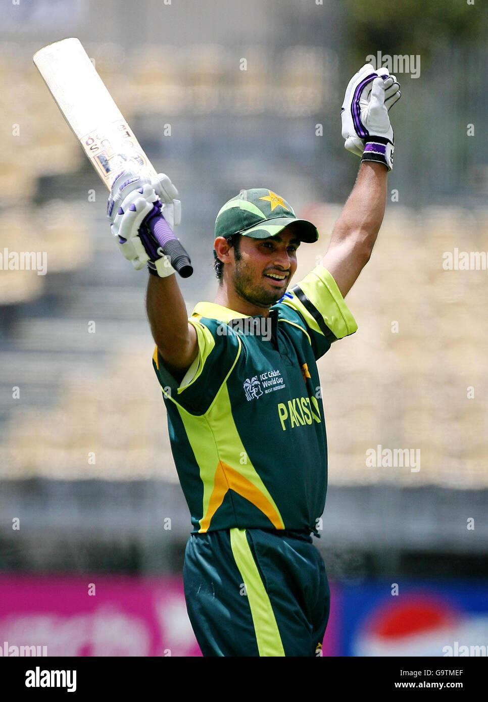 Pakistan batsman Imran Nazir celebrates a century during the ICC ...