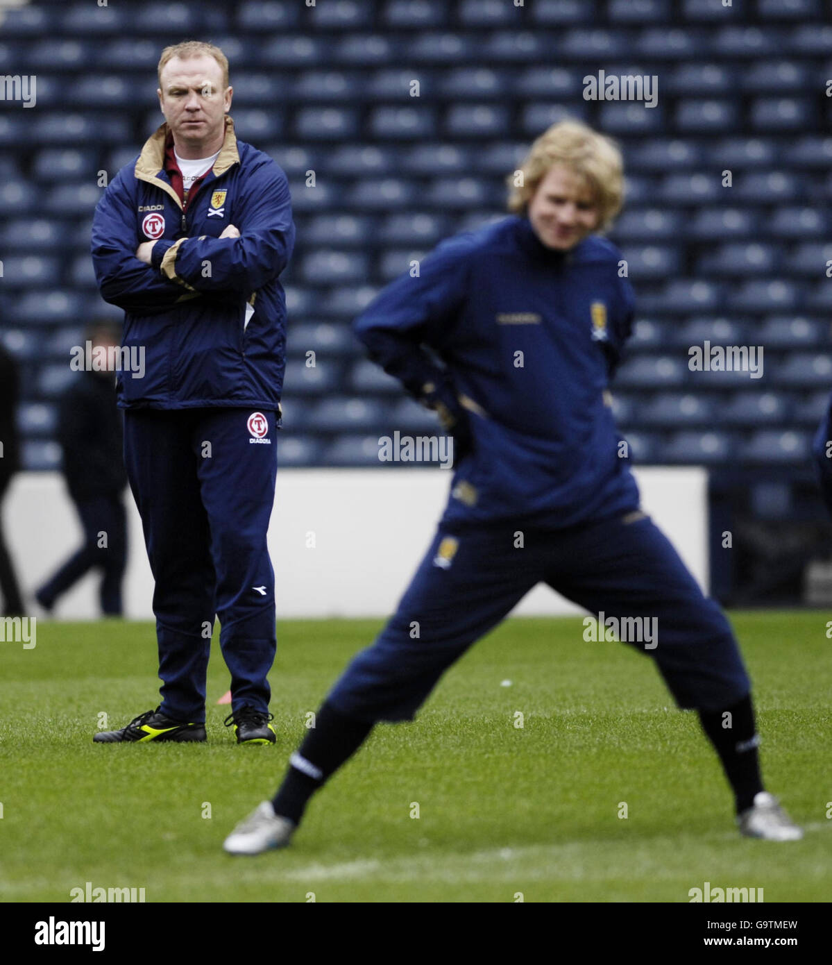 Scotland's manager Alex McLeish (left) and Chris Burke during a ...