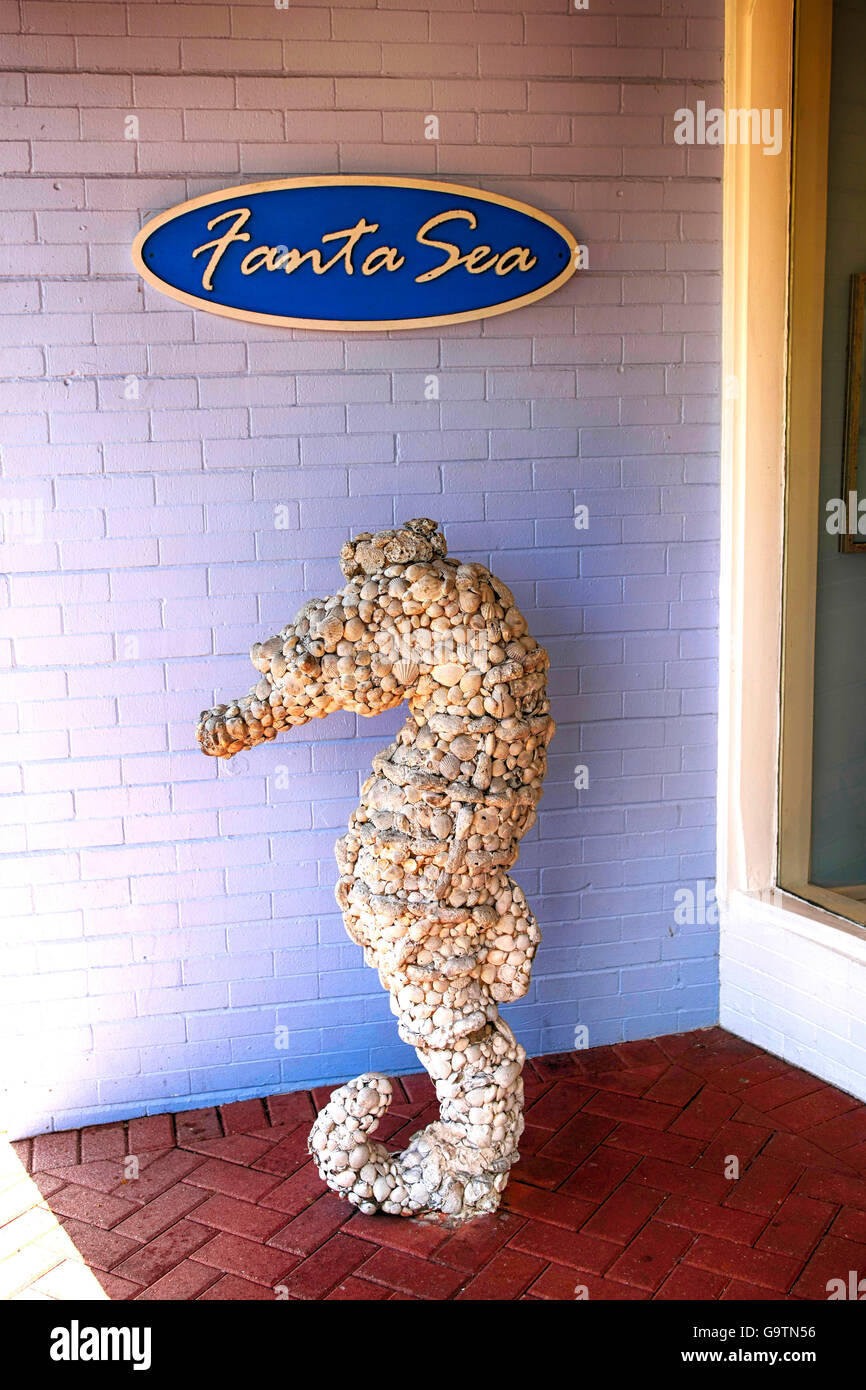 Seahorse made of local seashells outside Fanta Sea store on St. Armands ...