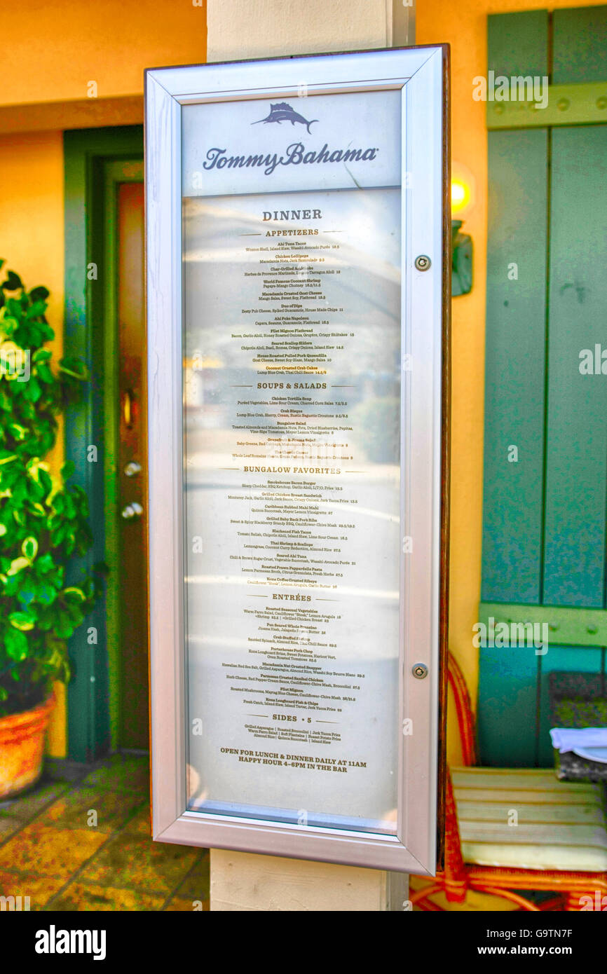 The menu board outside Tommy Bahama Restaurant and bar on St. Armands ...