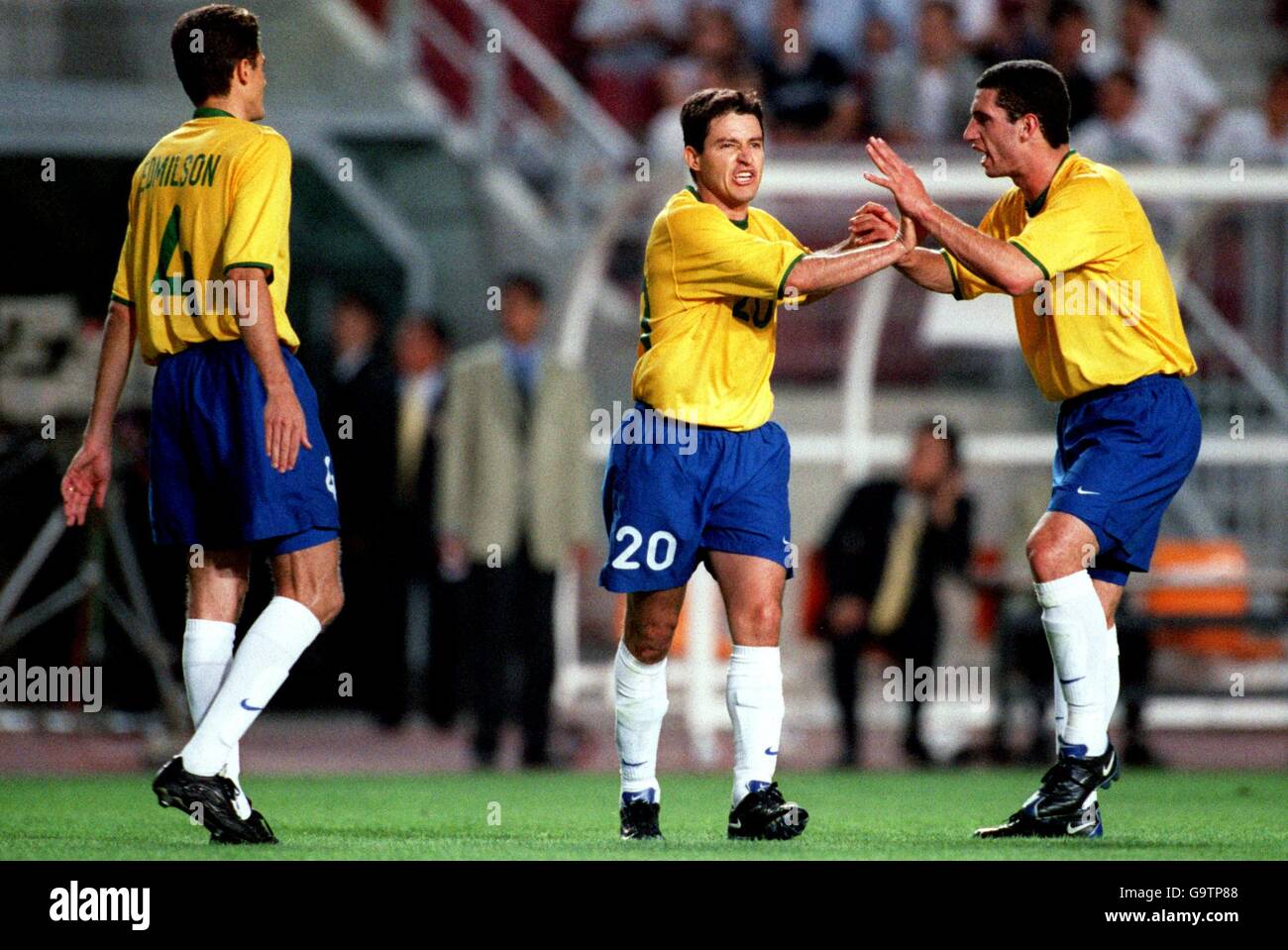Brazil's goalscorer Ramon (c) celebrates his goal with teammates Fabio ...
