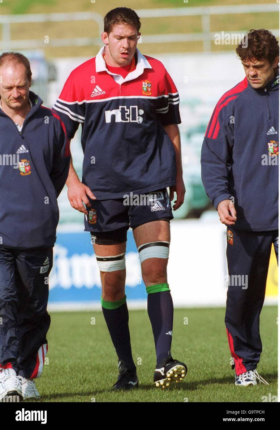 British Lions' Scott Murray walks off the pitch with an injury during ...