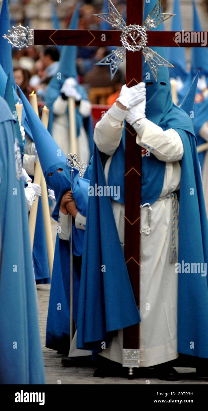 Holy Week. Members of the brotherhood of San Esteban in Seville ...