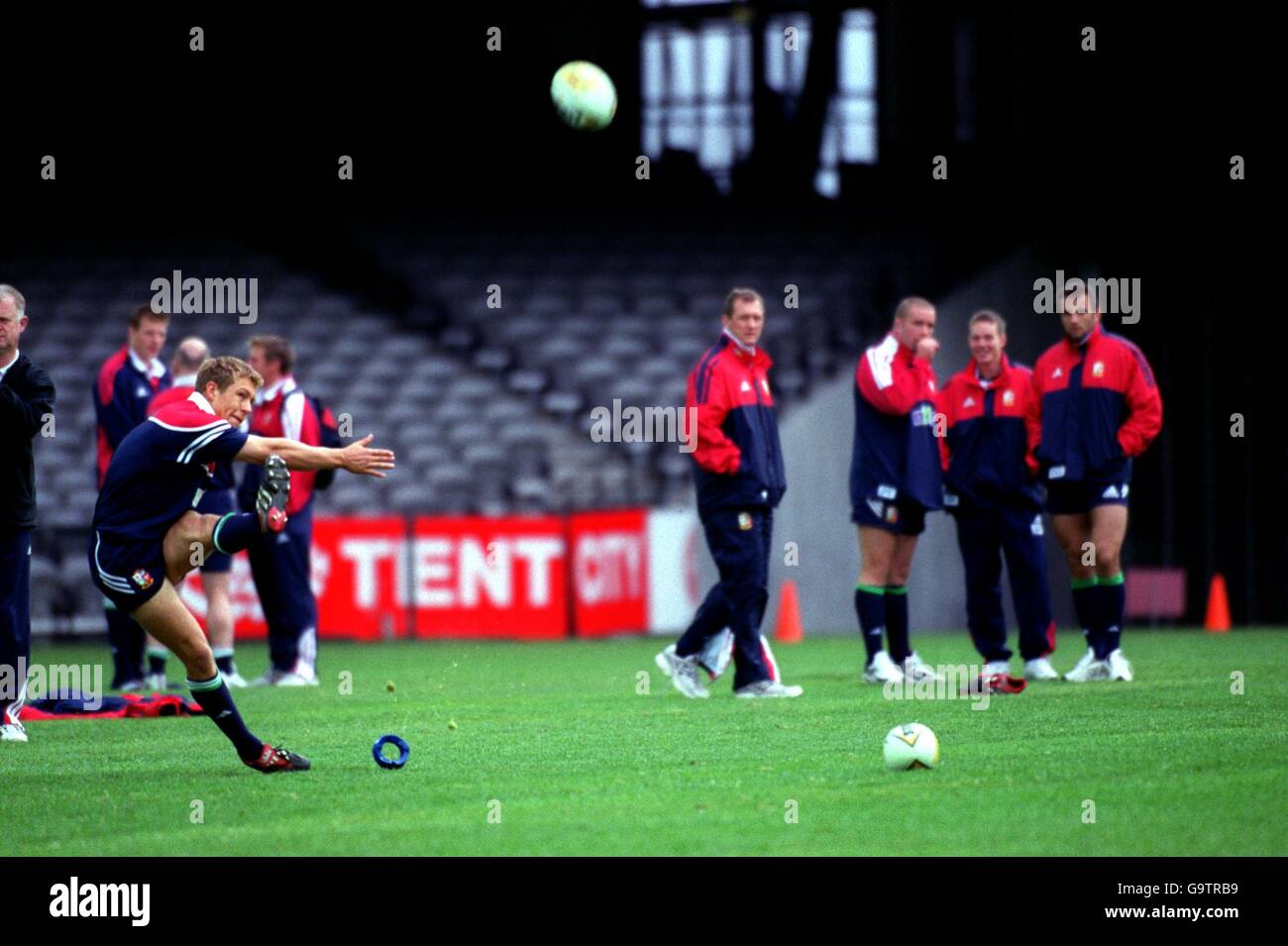 British Lions Jonny Wilkinson practices his kicking at Colonial Stadium ...