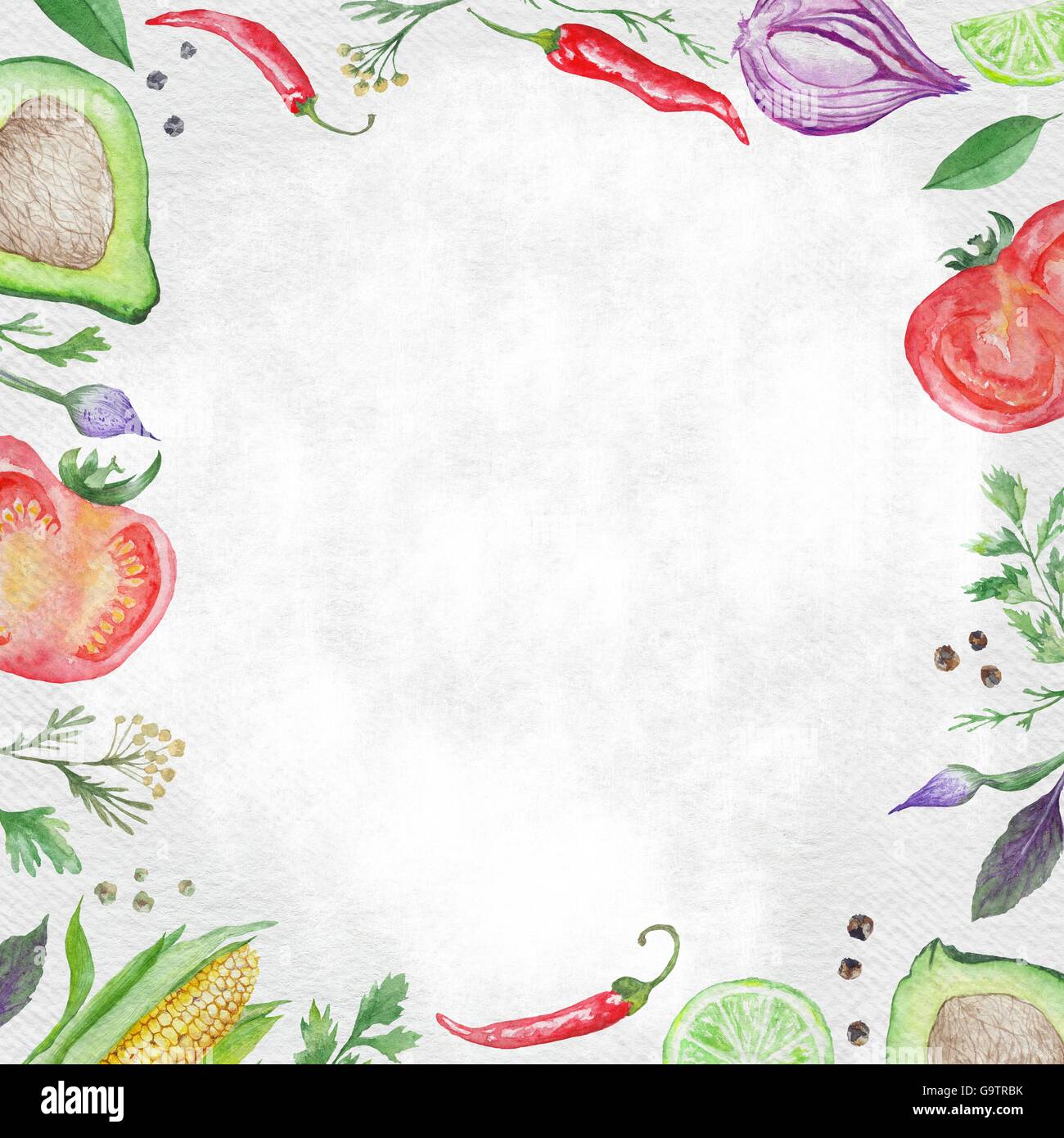 Watercolor menu template paper background with hand-painted healthy ...