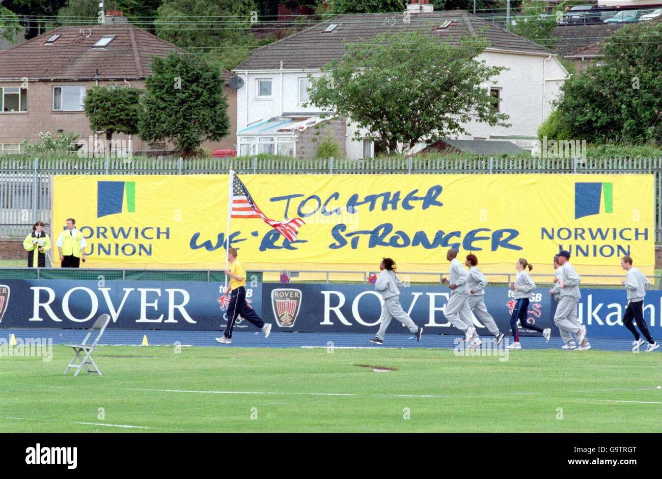 The USA team parade in front of the crowd before the start of the ...