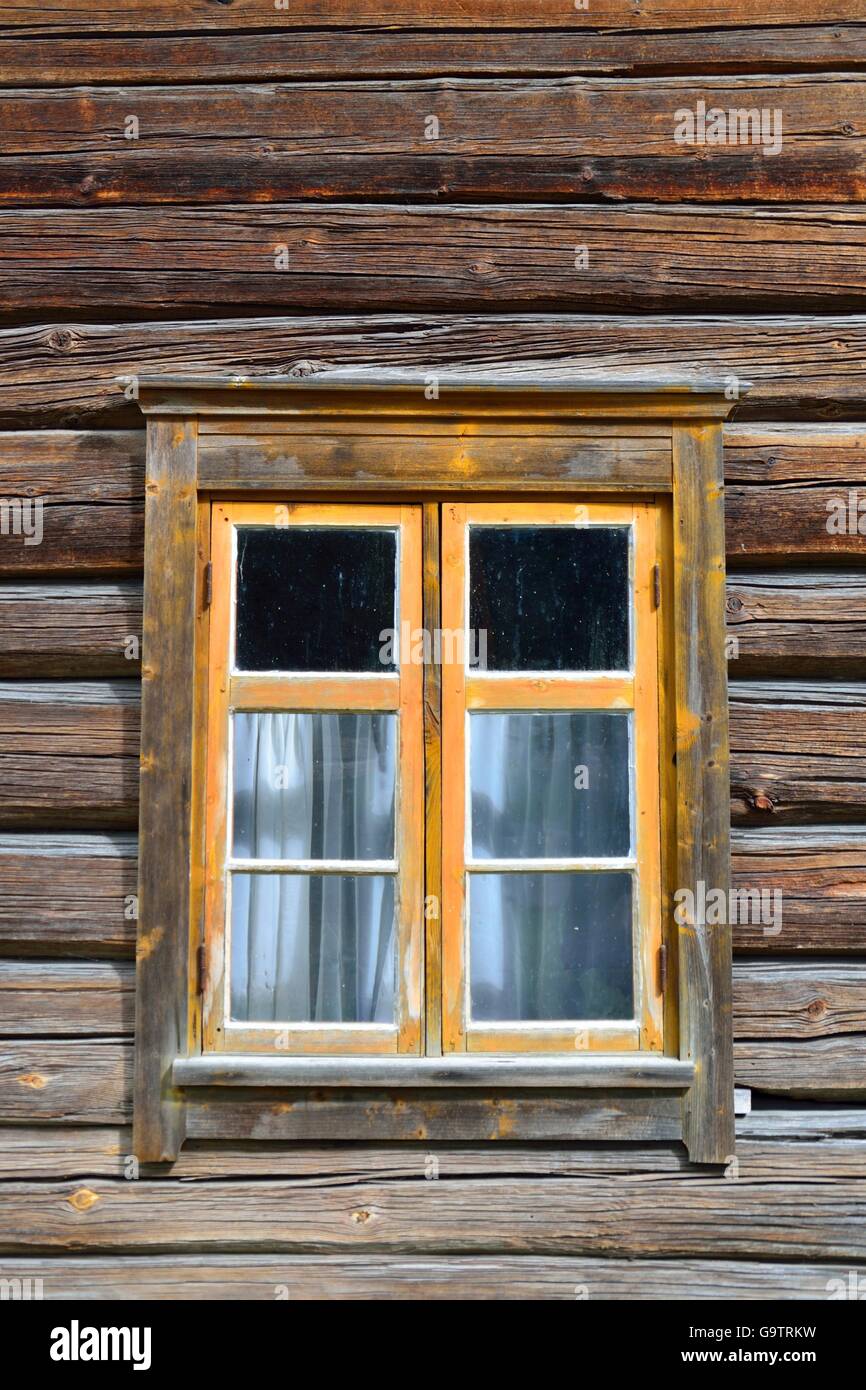 A rustic window on a timber house. Seurasaari, Helsinki, Finland Stock ...