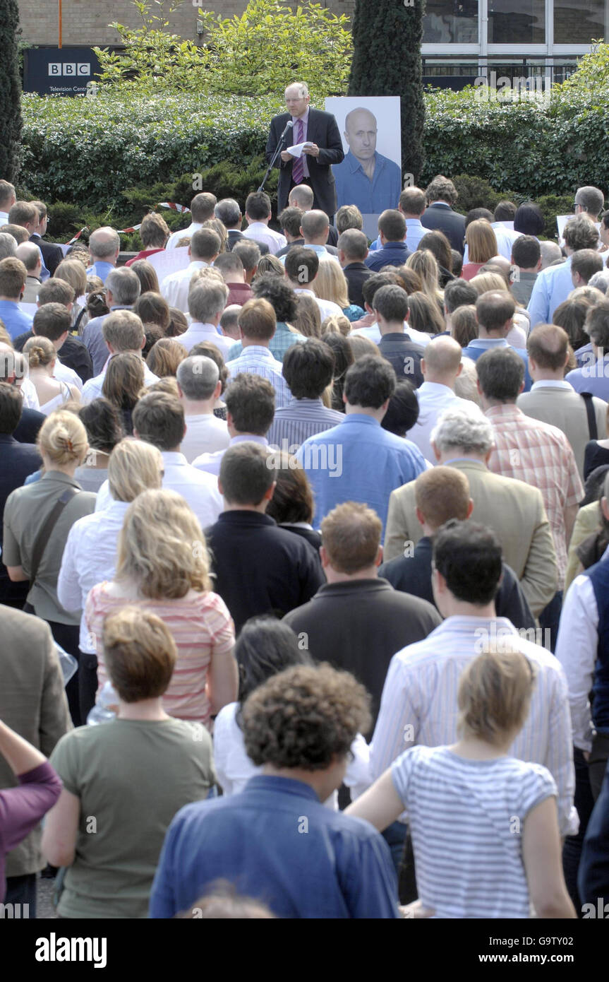 The BBC's Director General Mark Thompson leads a staff vigil for ...