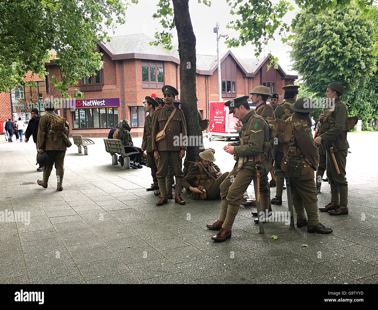 Men dressed as First World War soldiers in Walthamstow, London, to mark ...
