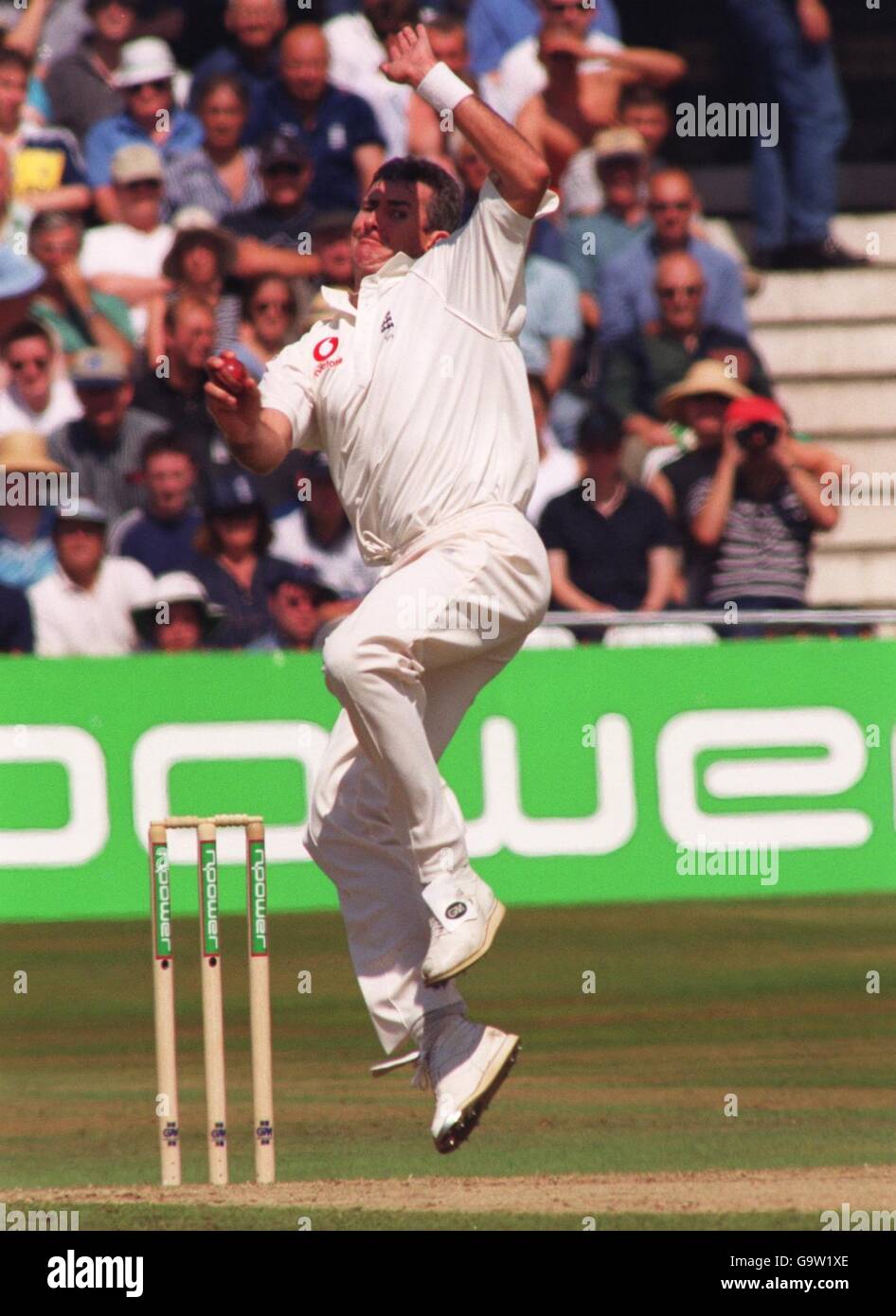 England's Andrew Caddick gets his eye in as he prepares to make a ...