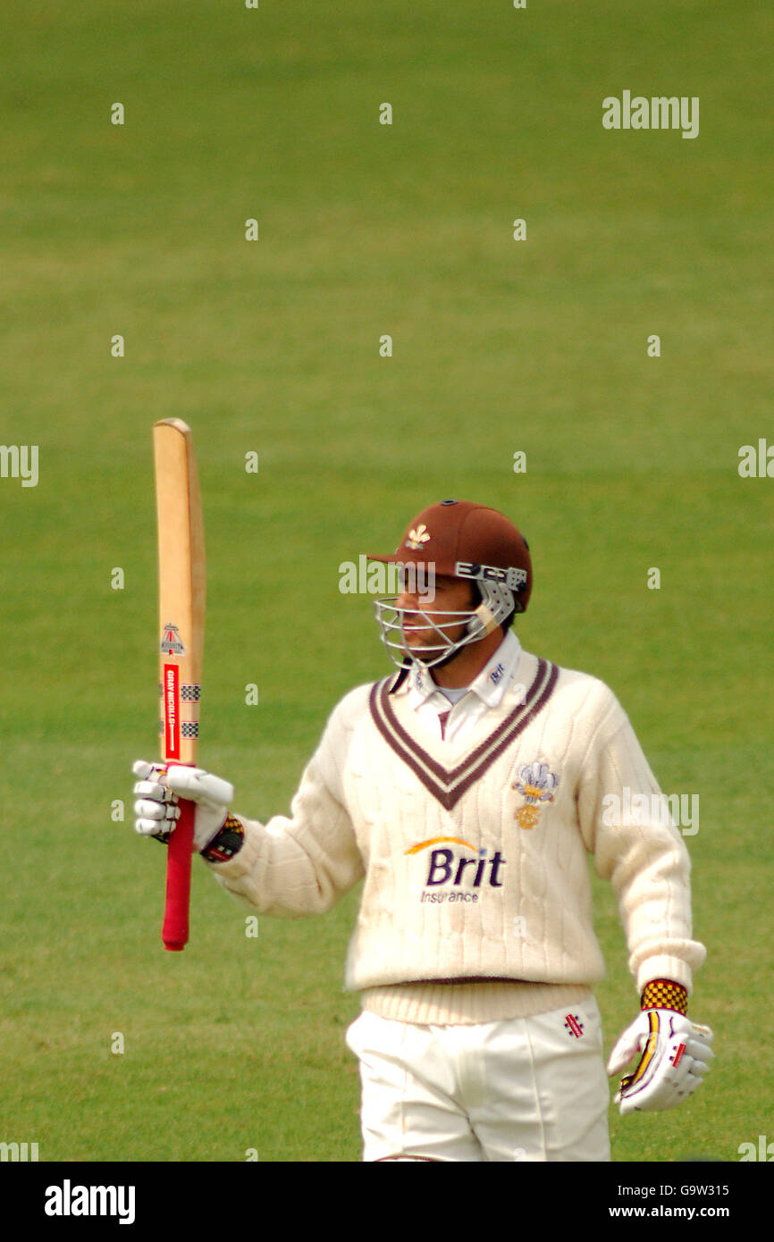 Surrey's Mark Ramprakash celebrates his century against Hampshire Stock ...