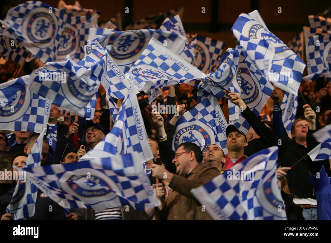 Chelsea fans with their flags hi-res stock photography and images - Alamy