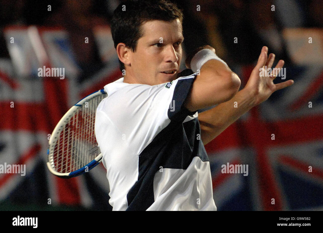 Great Britain's Tim Henman in action against Netherlands' Robin Haase ...
