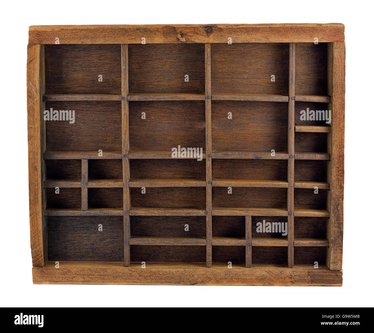 vintage wooden typesetter case (drawer) or shadow box isolated on white ...