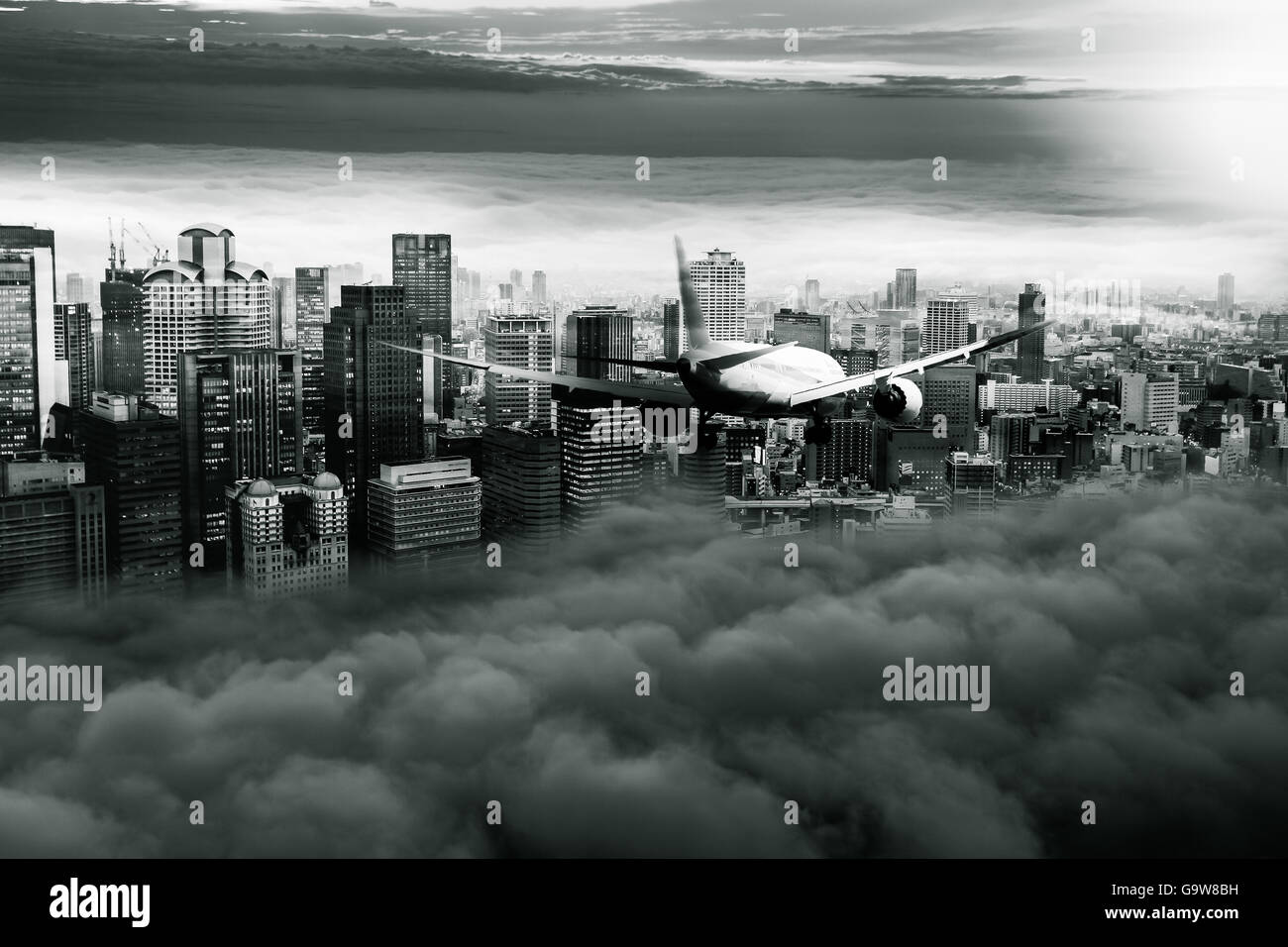 Skyline airplane blue illustration hi-res stock photography and images ...