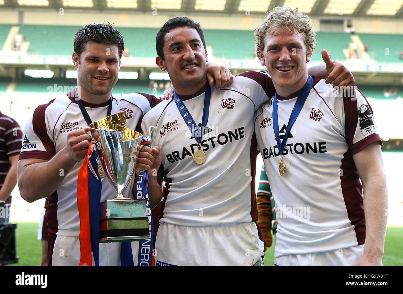 Leicester Tigers' Dan Hipkiss (left), Daryl Gibson (centre) and Sam ...