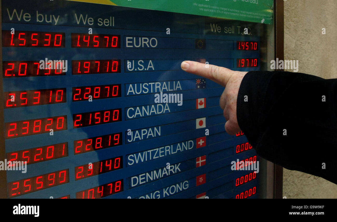 View of an exchange rate board in victoria station hi-res stock ...