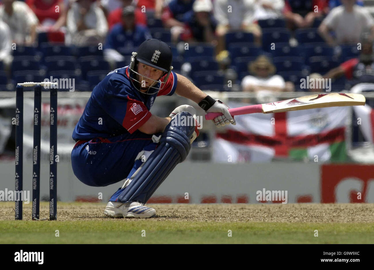 England's Paul Collingwood ducks from a fast delivery during the ICC ...