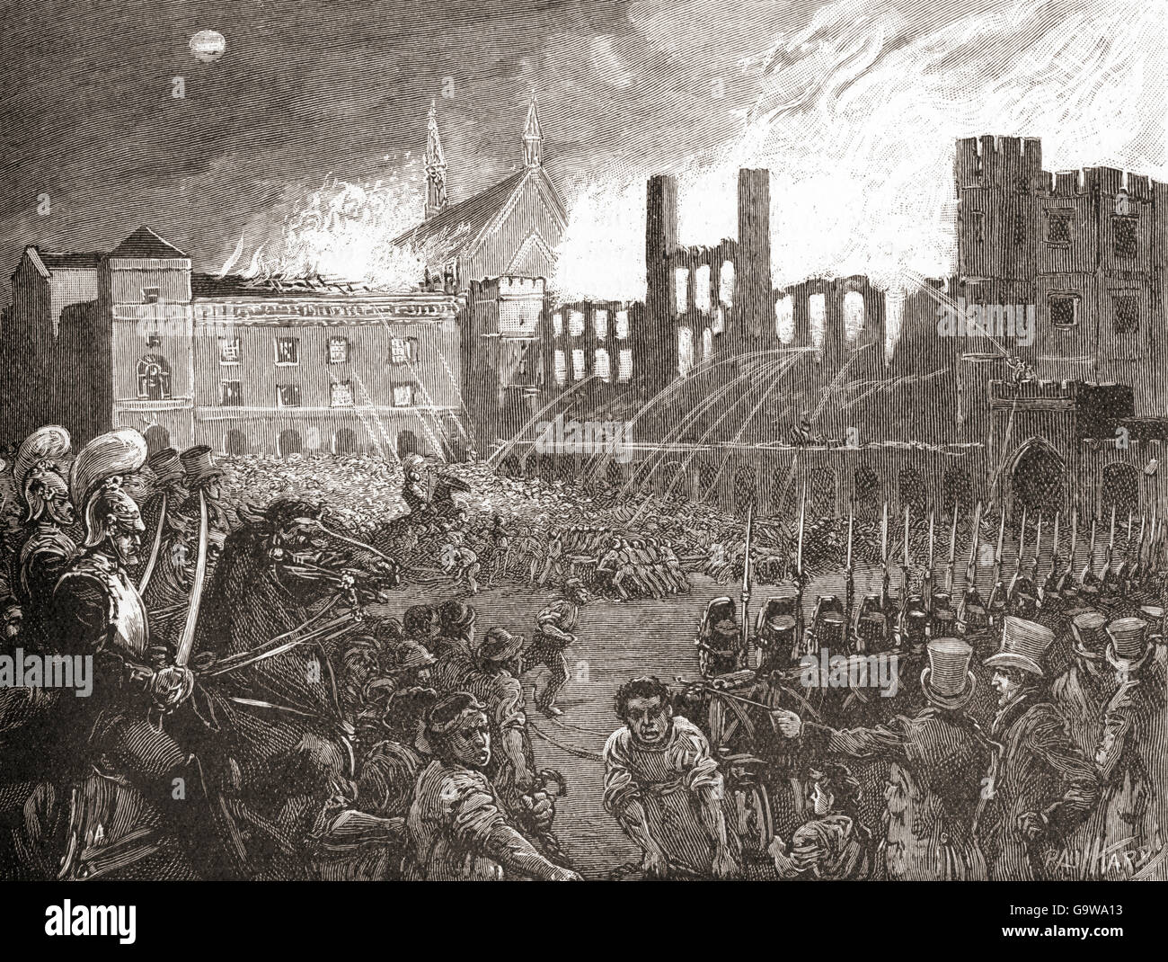 The British Houses of Parliament, London, England destroyed by fire on ...