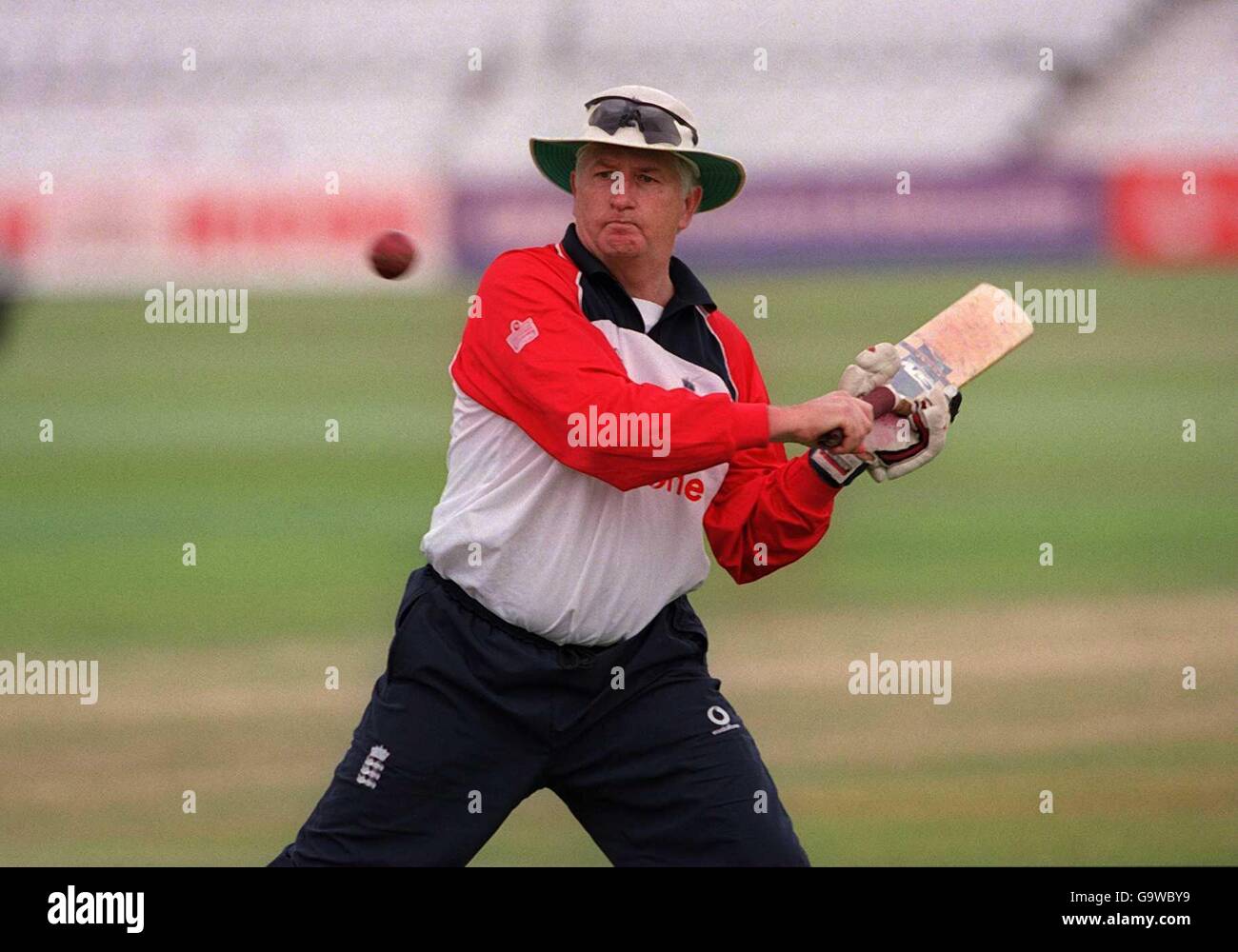 Cricket - England Nets. Duncan Fletcher shows his batsman how its done ...