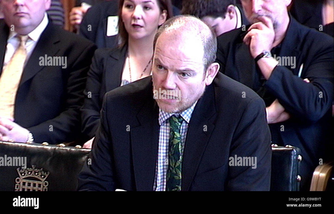 A videograb of the BBC's Director General Mark Thompson giving evidence ...